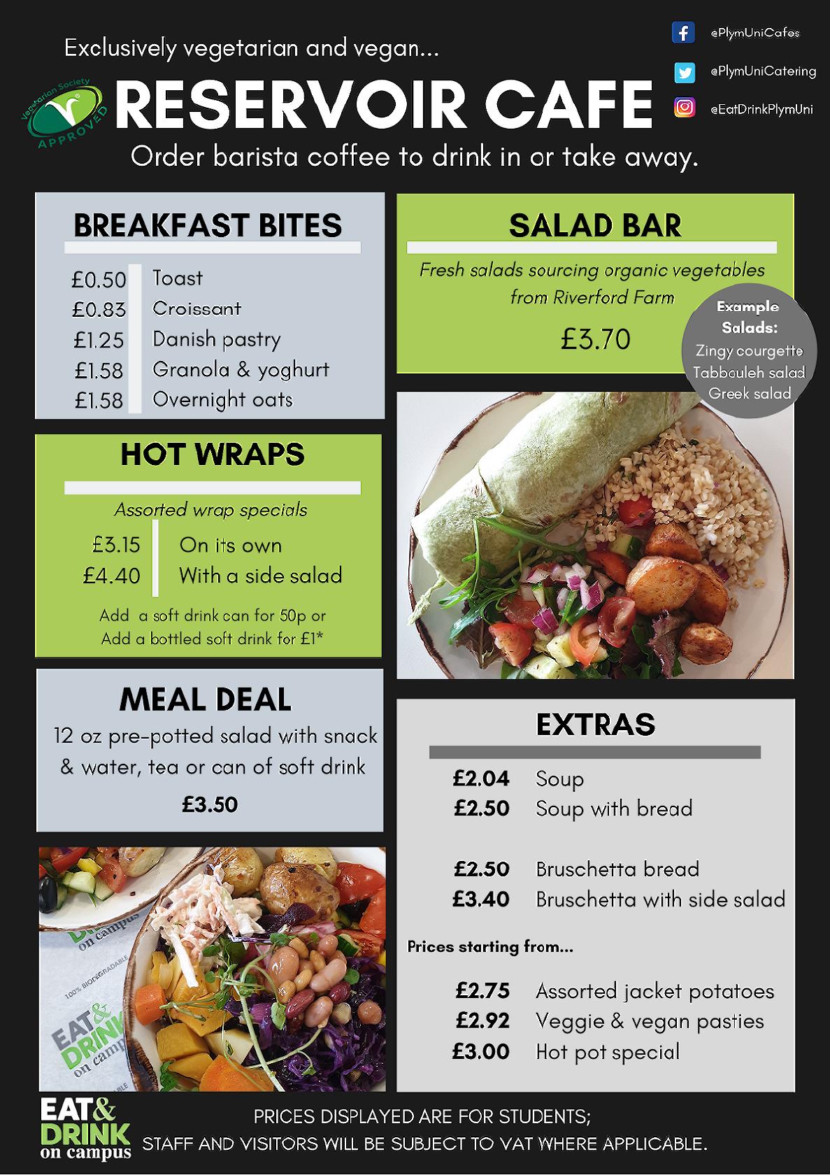 Menu at Reservoir Café cafe, Plymouth