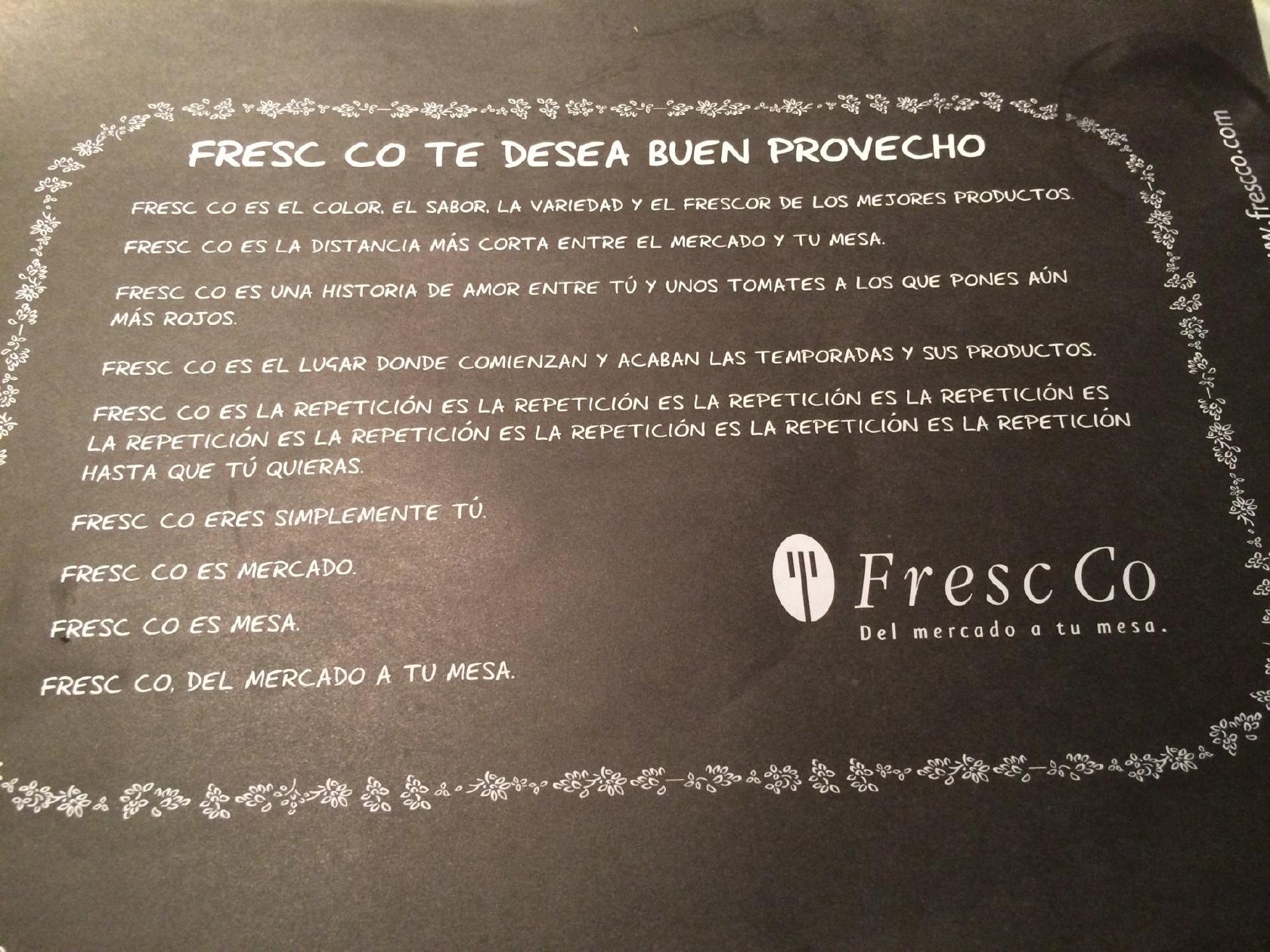 Menu at Restaurant FrescCo, Barcelona, C/ de Casp