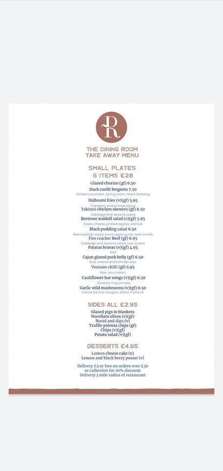 Menu at The Dining Room restaurant, Derby