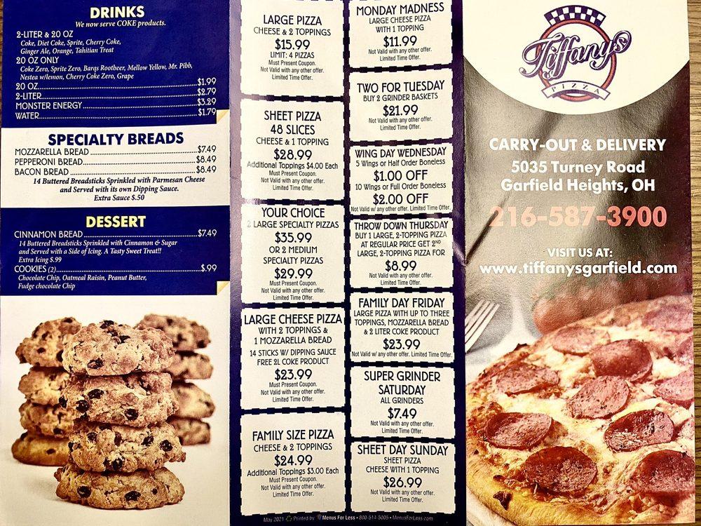Menu at Tiffany's Pizza pizzeria, Cleveland