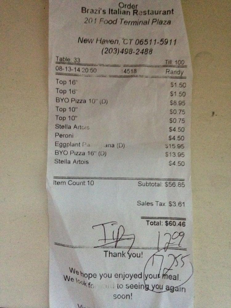 Menu at Brazi's Italian Restaurant, New Haven, 201 Food Terminal Plz