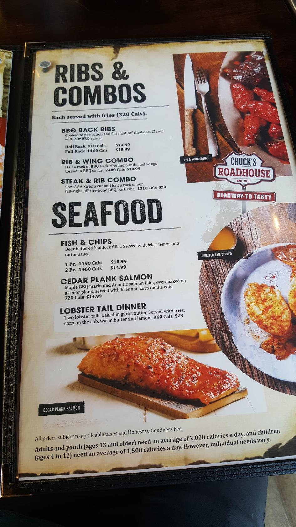 Menu at Chuck’s Roadhouse Bar & Grill, Oakville, 379 Speers Rd