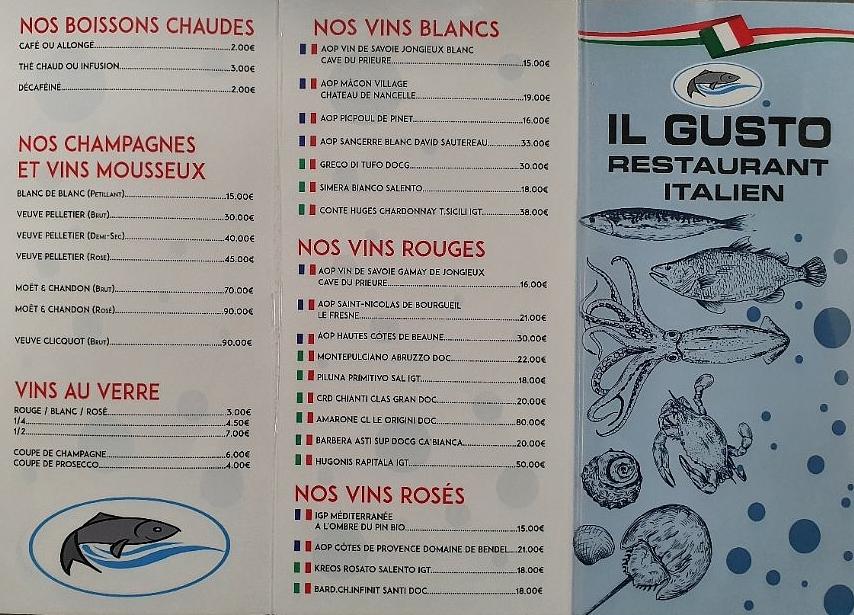 Menu au IL GUSTO restaurant, Divonne-les-Bains