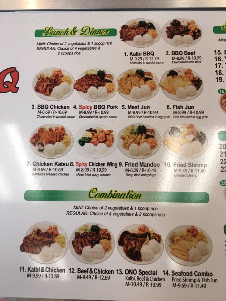Menu at Ono Korean BBQ, Honolulu