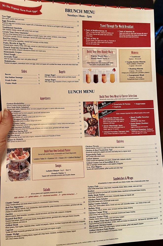 Menu at Red Fox Prime Steakhouse, Glastonbury