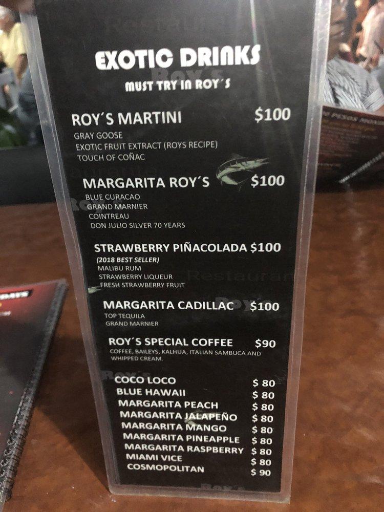 Menu at Roy's restaurant, Mazatlán