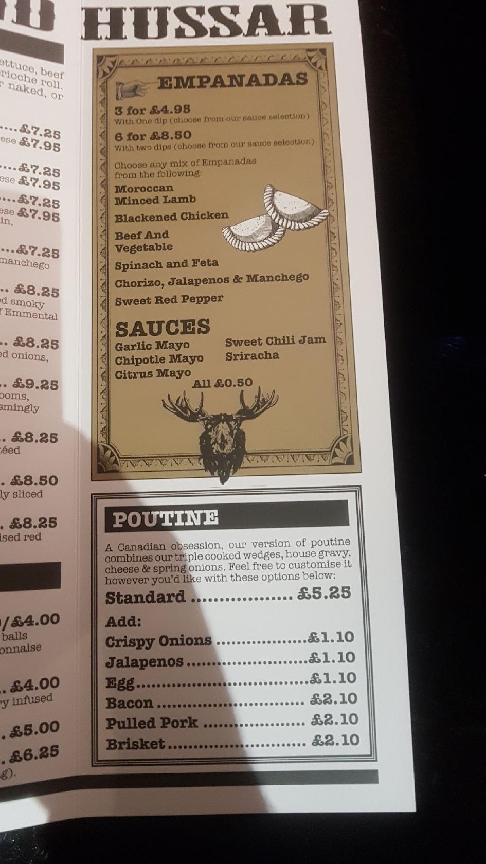 Menu at The Northumberland Hussar pub & bar, Newcastle upon Tyne