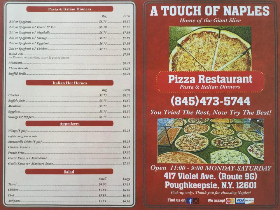 Menu at A Touch of Naples pizzeria, Poughkeepsie