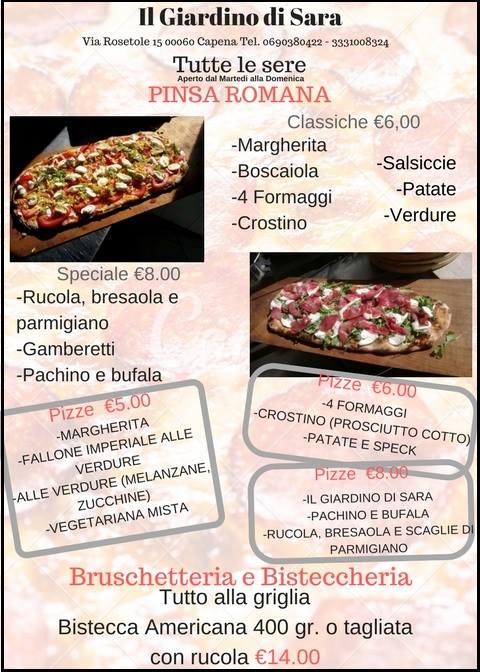 Menu da Le Colline ristorante, Capena