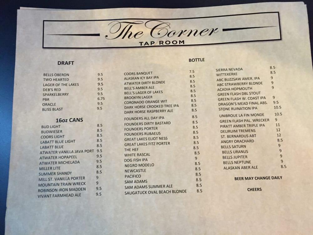 Menu at The Corner Tap Room pub & bar, Detroit