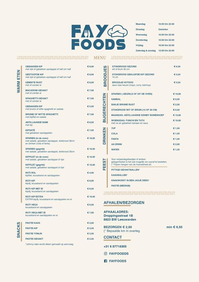 Menu at Fayfoods, Leeuwarden