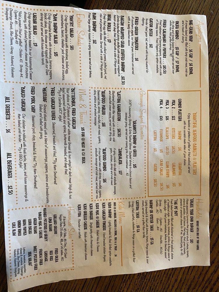 Menu at Gillie's Seafood restaurant, Charleston