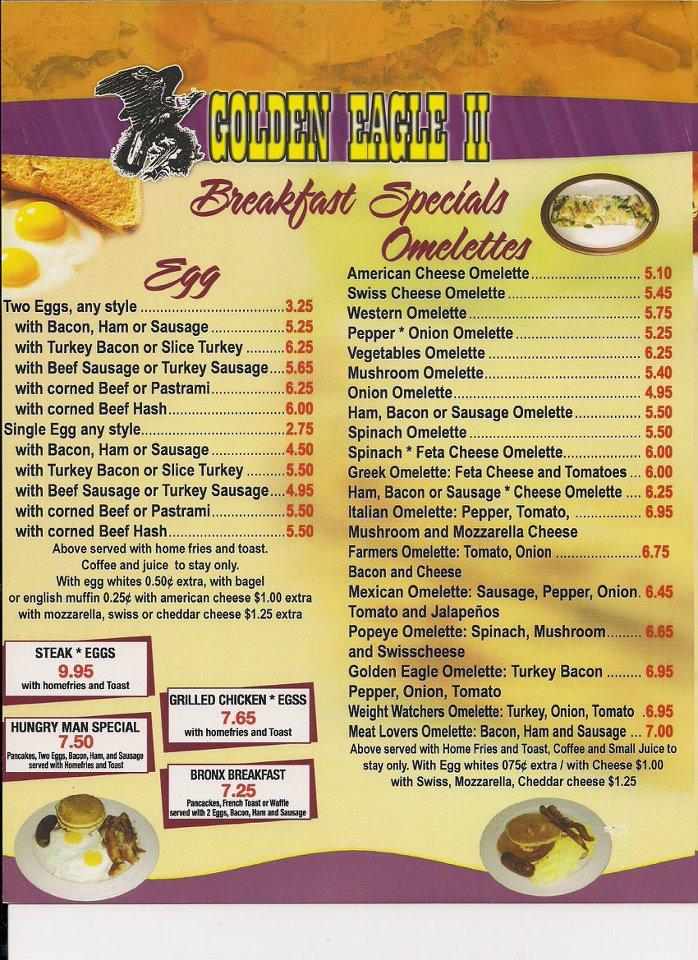 Menu at Golden Eagle II Diner cafe, New York City