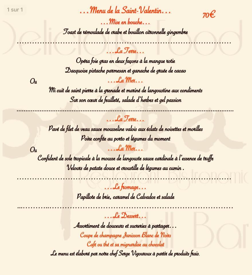Menu at L'Opéra restaurant, Aix-en-Provence