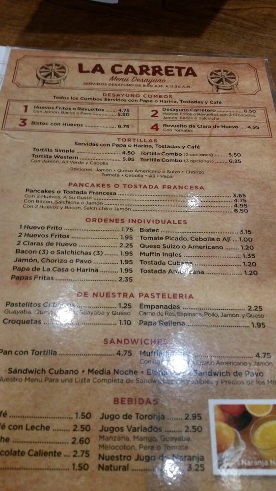 Menu at La Carreta Restaurant, Miami, SW 88th St