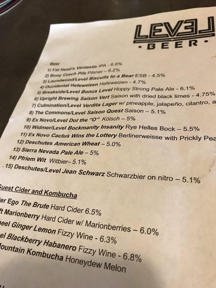 Menu at Level Beer pub & bar, Portland, NE 148th Ave