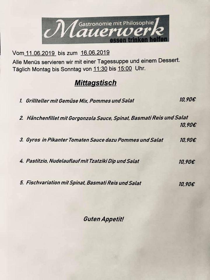 Speisekarte von Mauerwerk Mediterran restaurant, Neuss, Hamtorwall 15-17