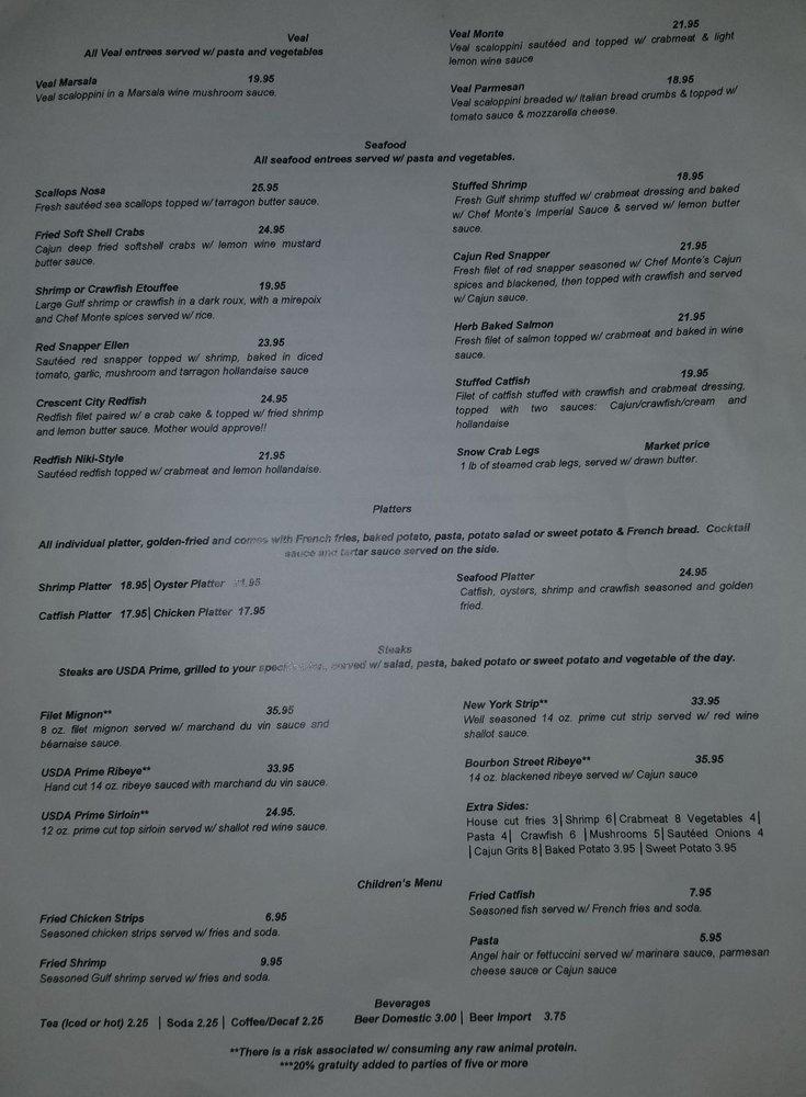 Menu at Monte's Steak & Seafood steakhouse, Byram, I-55 South Frontage Rd