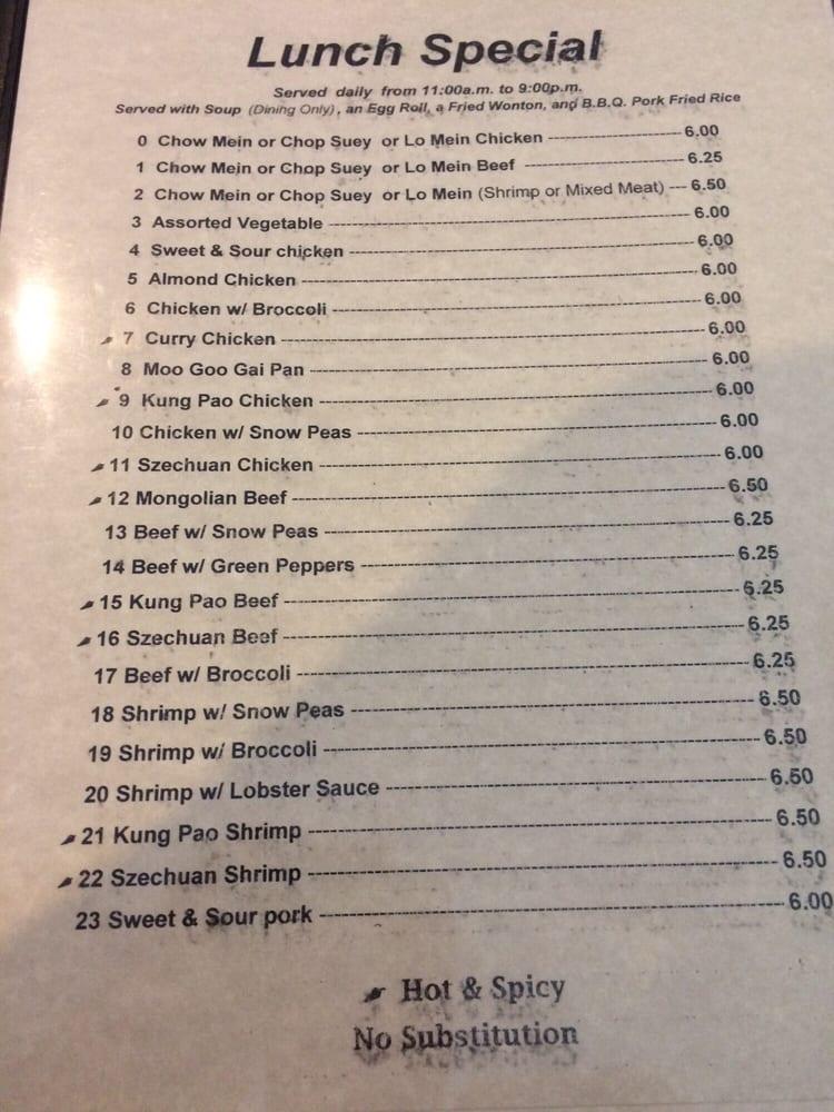 Menu at Mulan Chinese Restaurant, Indio