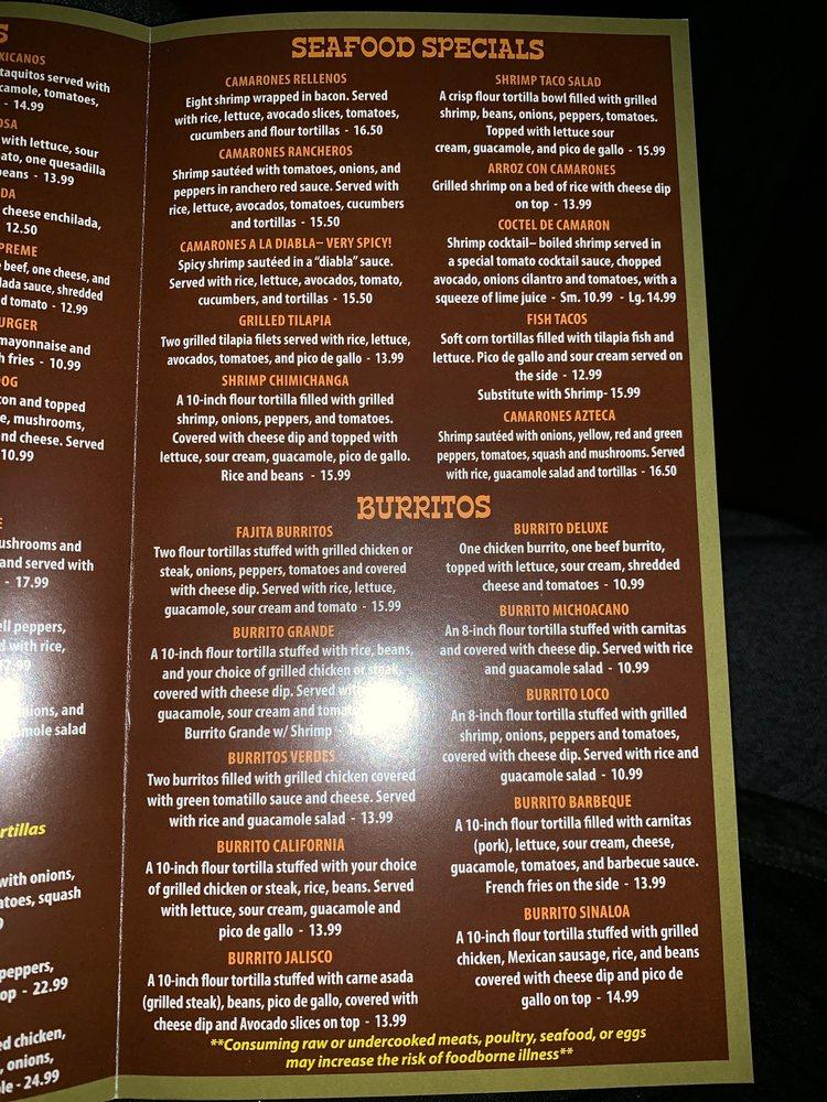 Menu at Rodeo's Mexican Grill restaurant, Lovettsville