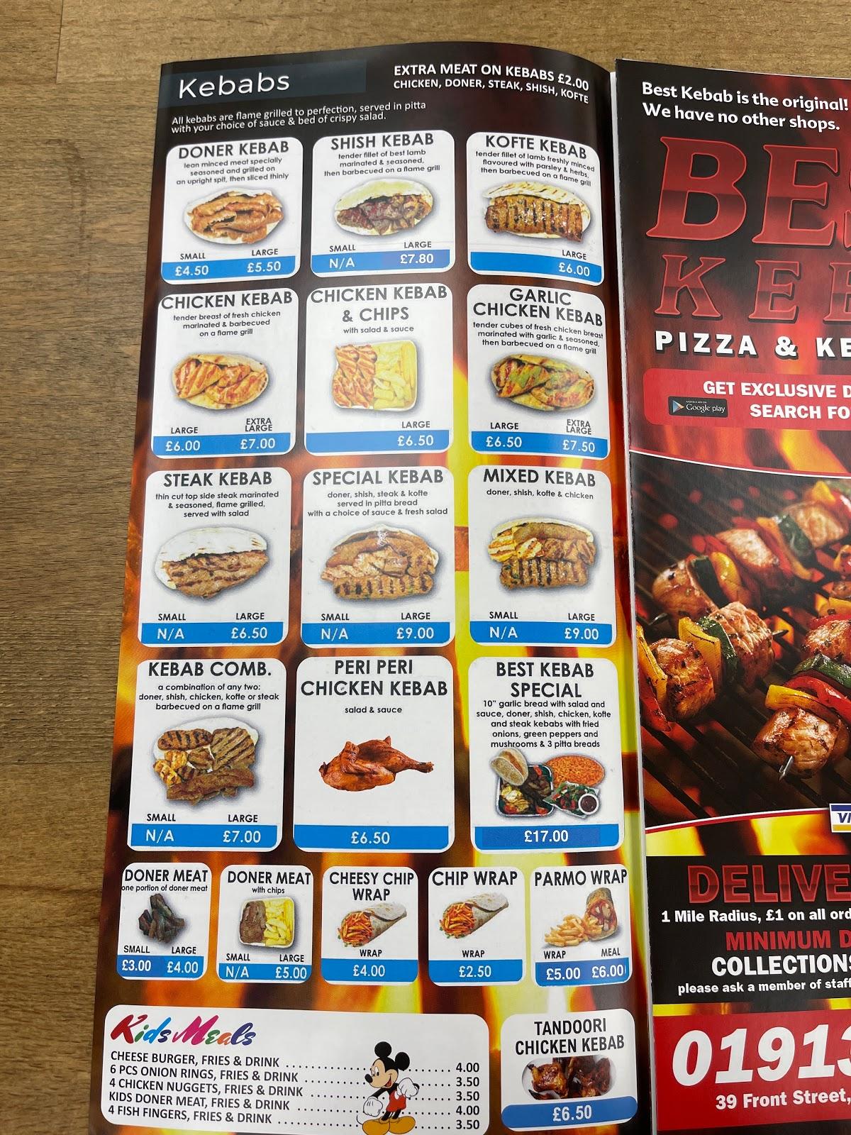 Menu at Best Kebab Langley park pizzeria, Burnhope, 39 Front St