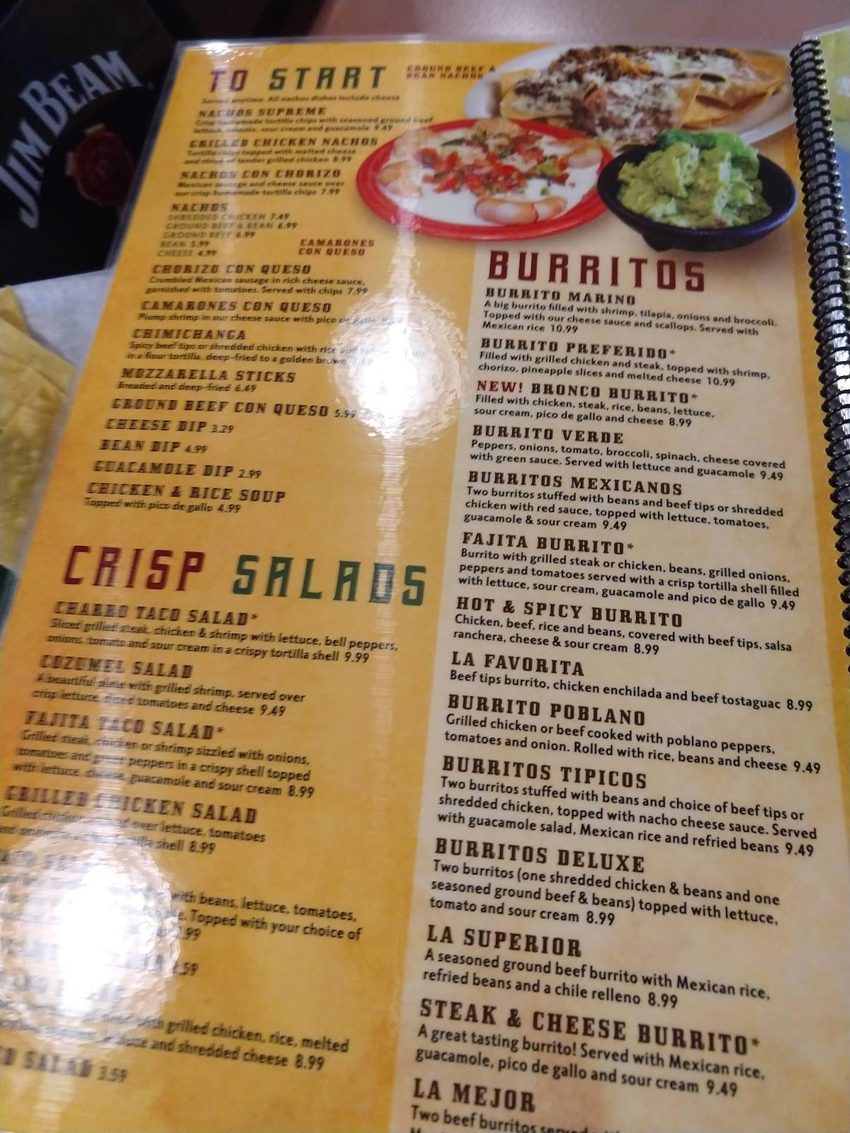 Menu at El Bronco North restaurant, Richmond