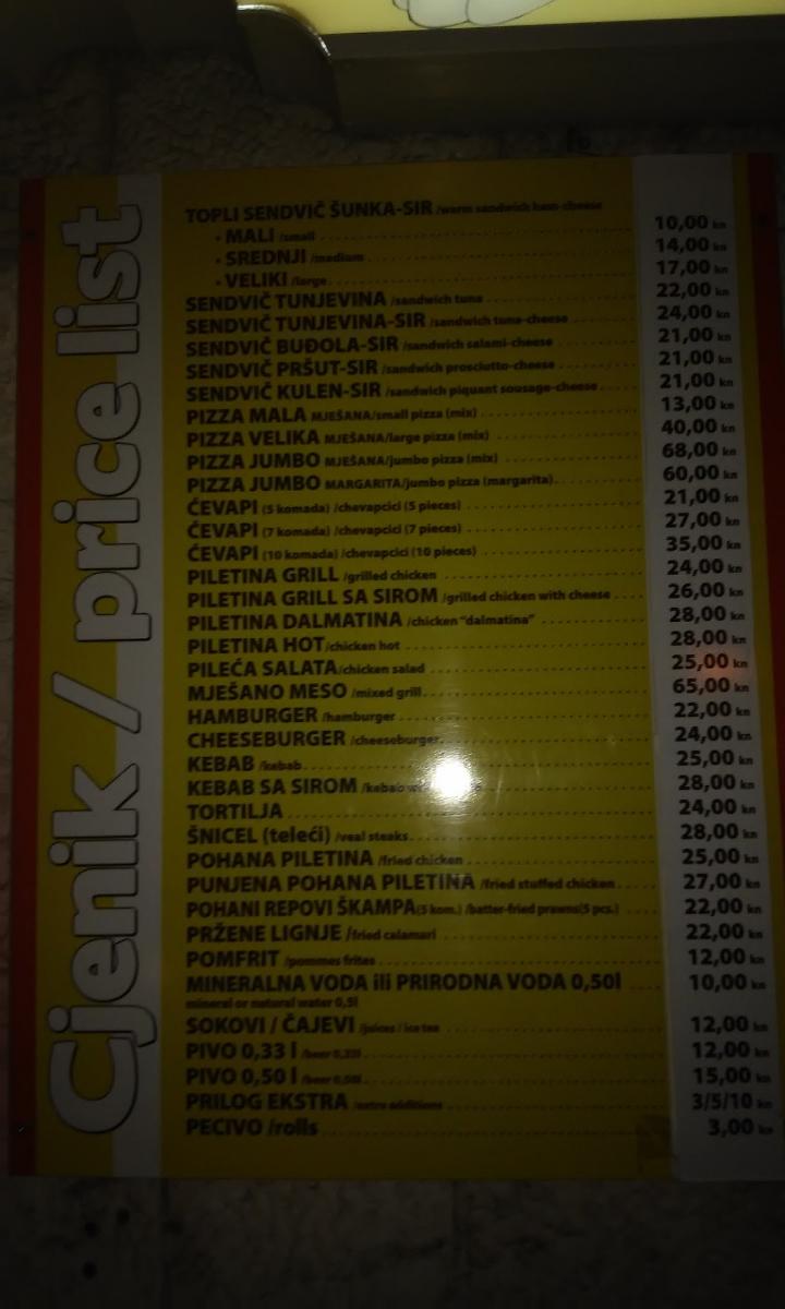 Menu at Fast food Gricko, Trogir