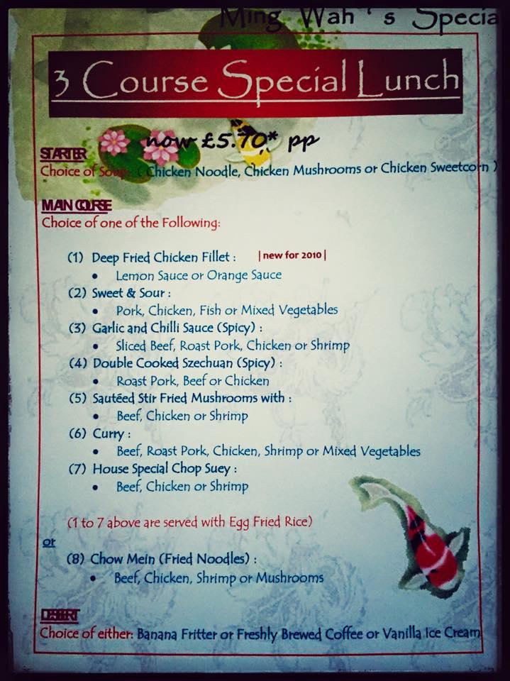 Menu at Ming Wah restaurant, Weymouth
