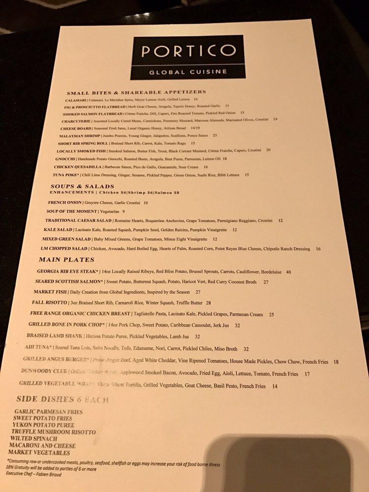Menu at Portico Global Cuisine restaurant, Atlanta