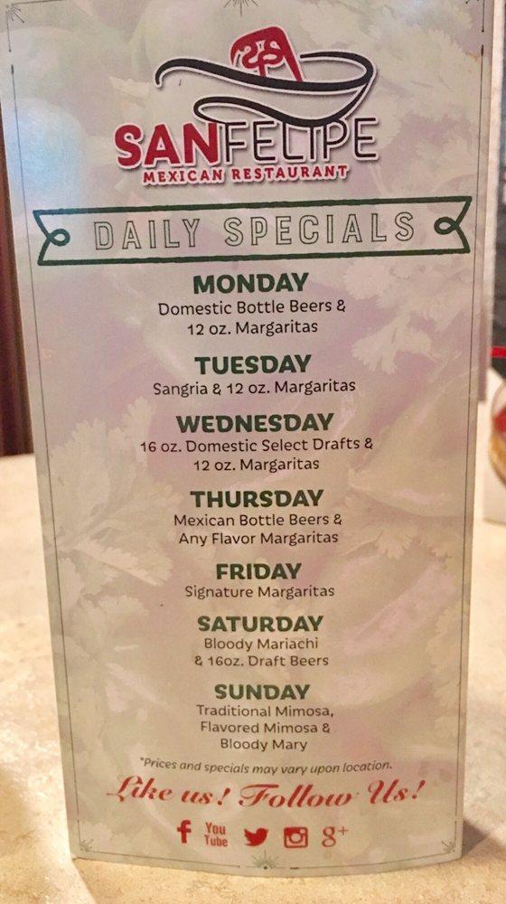 Menu at San Felipe Mexican Restaurant, Southport, N Howe St
