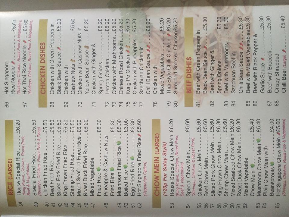 Menu at Star Chef restaurant, Ely