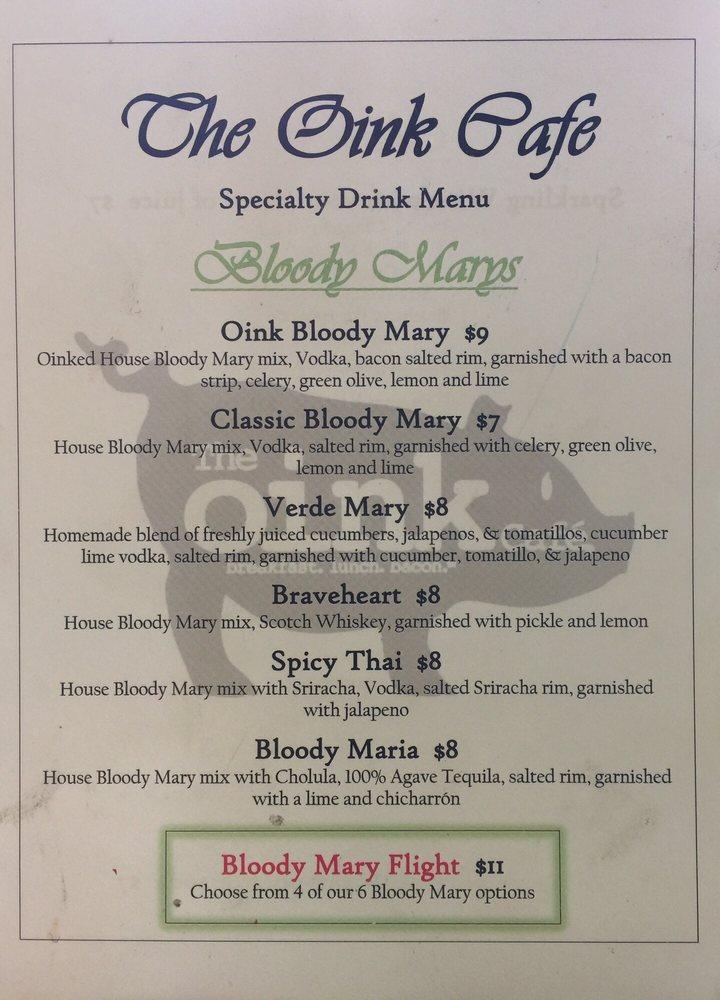 Menu at The Oink Cafe, Phoenix