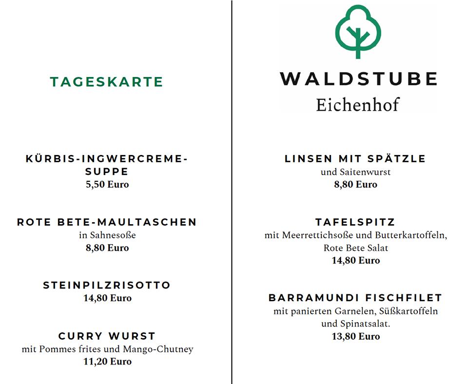 Speisekarte von Waldstube Eichenhof restaurant, Aalen