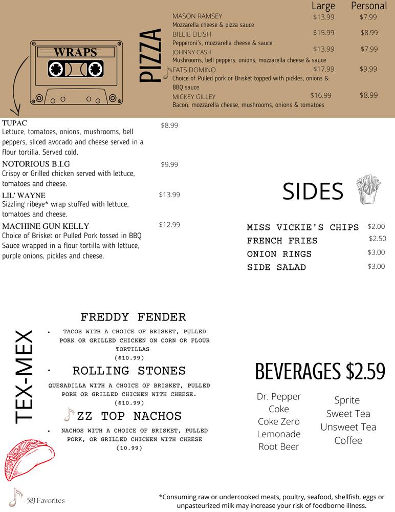 Menu at 58J Music Cafe, Lufkin