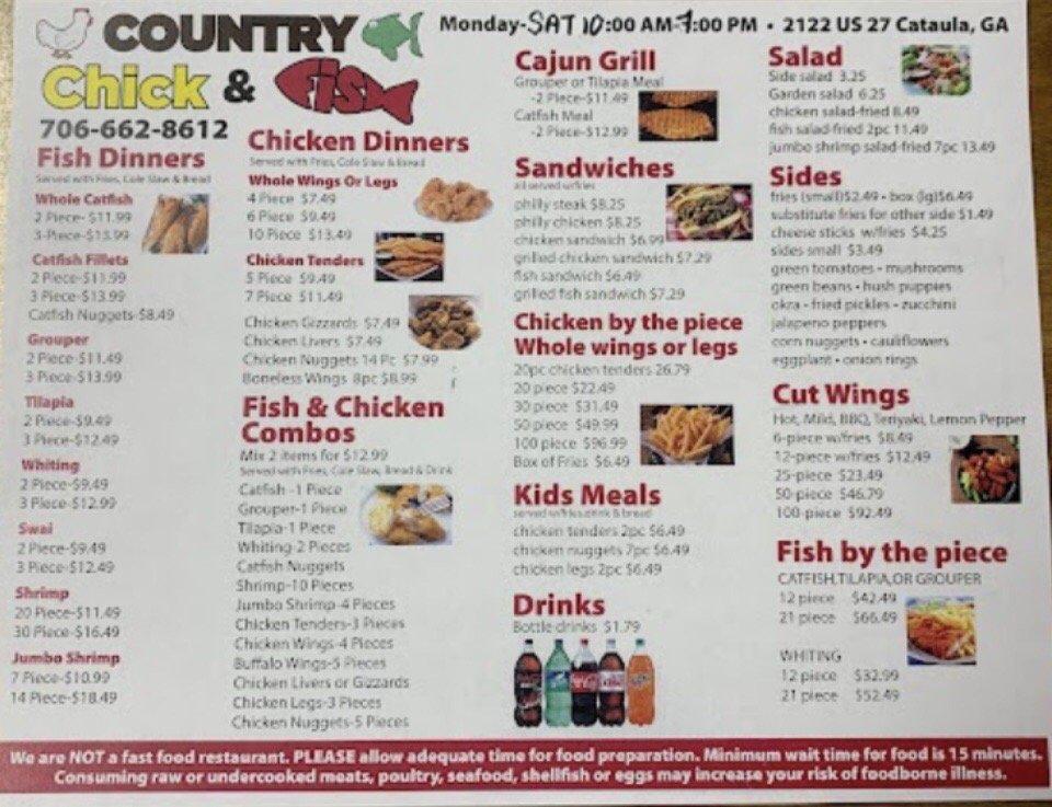 Menu at Country Chick & Fish New York Style restaurant, Cataula