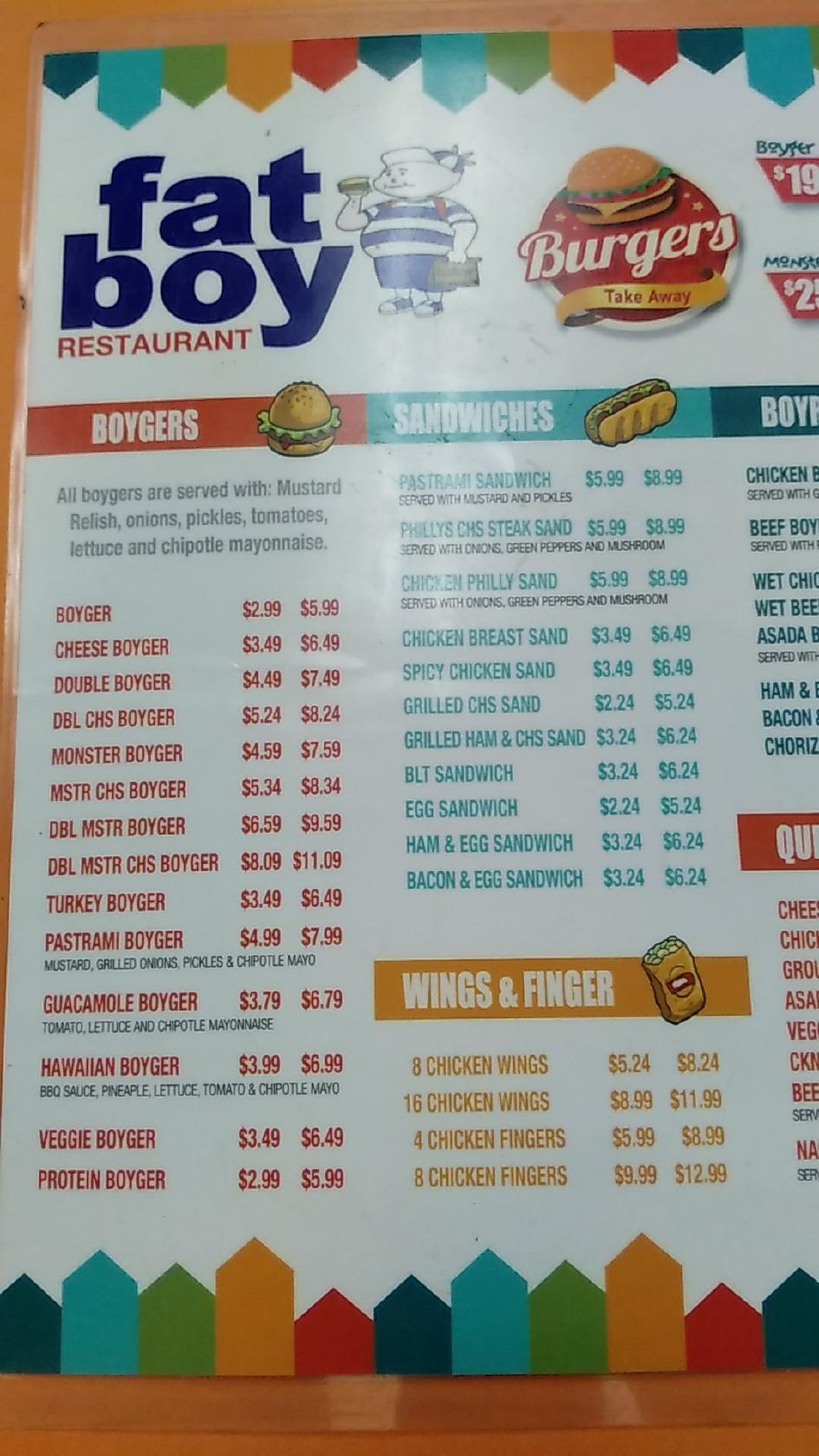 Menu at Fat Boy Restaurant, Las Vegas, Stewart Ave #107