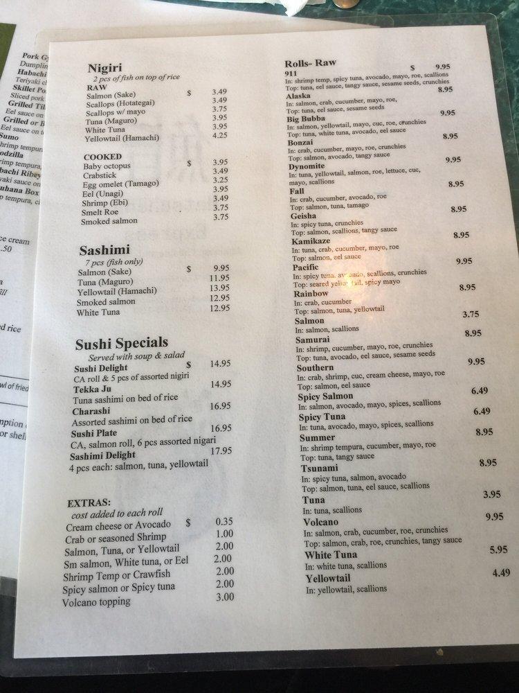 Menu at Hatsuhana Express restaurant, Bolivar