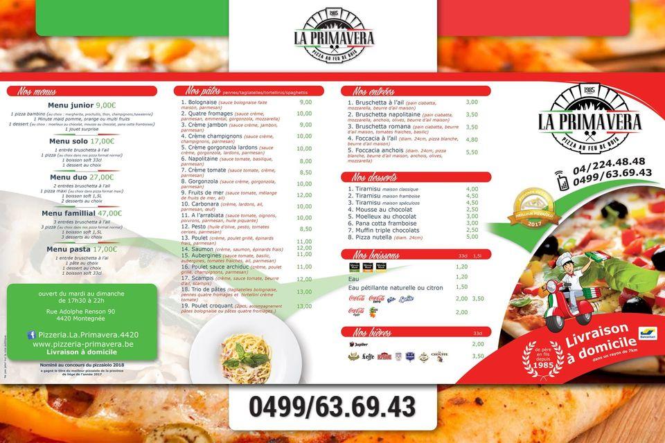 Menu at La Primavera, Saint-Nicolas