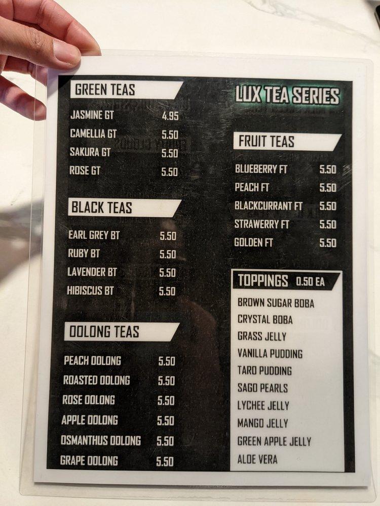 Menu at Lux Tea Lounge pub & bar, San Gabriel