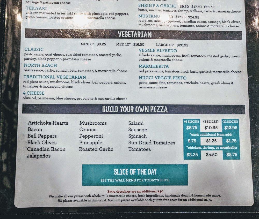 Menu at Nucci's Pizza pizzeria, San Luis Obispo, 785 Foothill Blvd