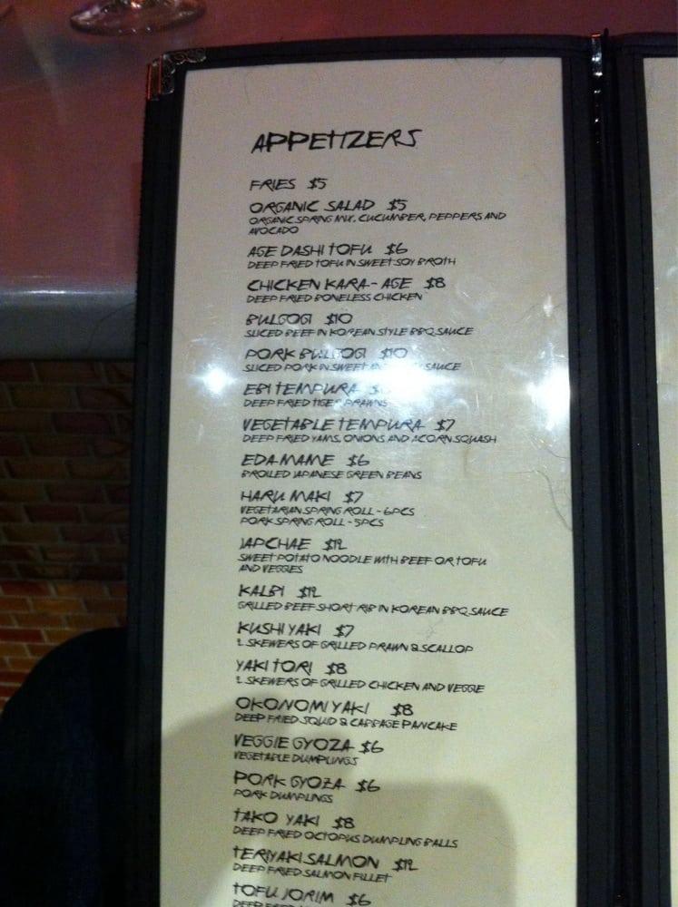 Menu at Orange Izakaya Fusion Cafe & Bar, Regina
