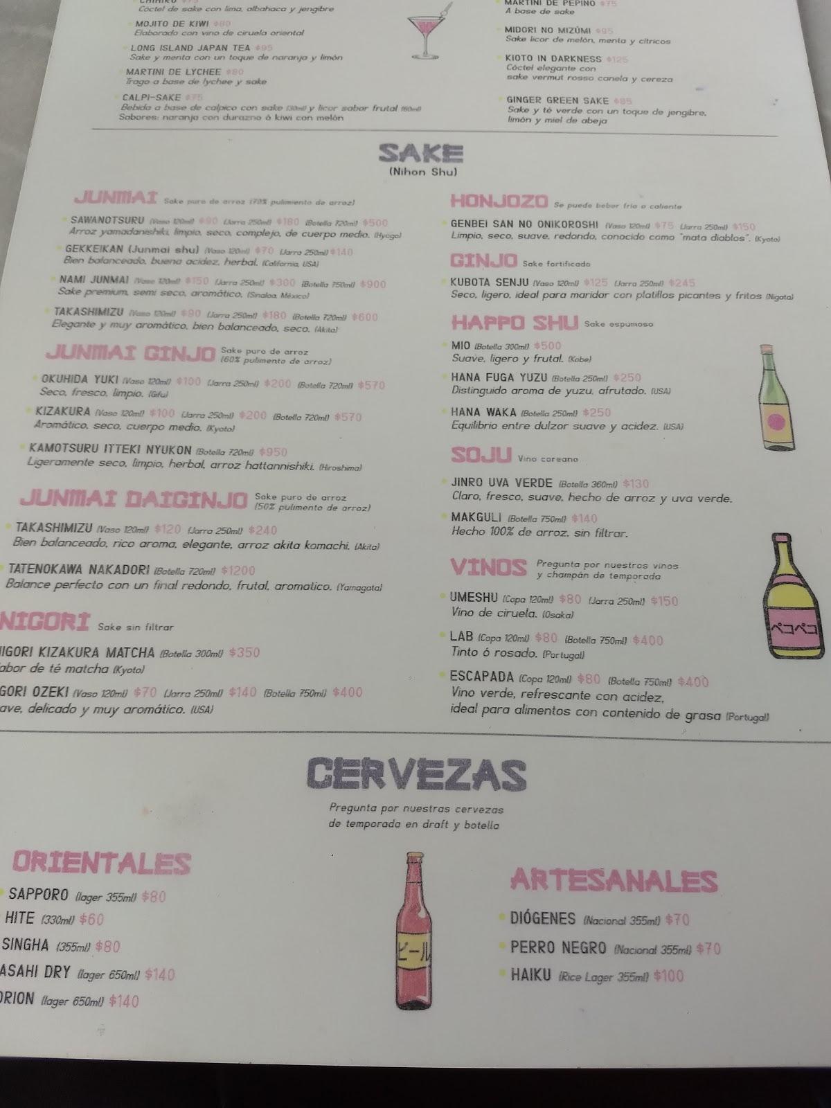 Carta del restaurante Peko Peko, Guadalajara, Calle Argentina 20