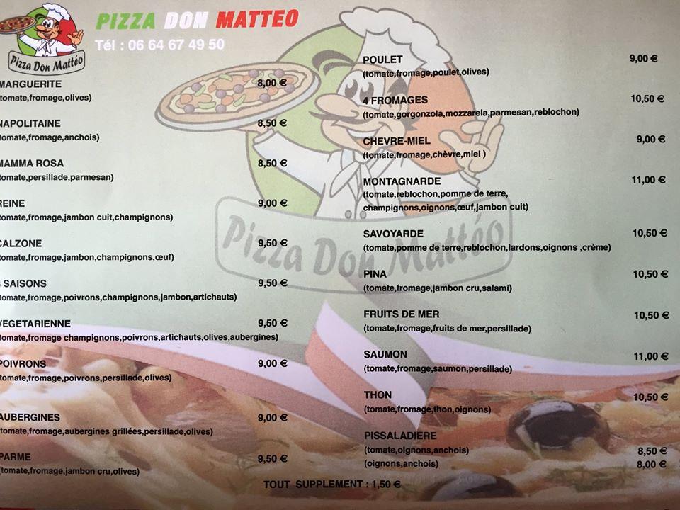 Menu at Pizza Don Mattéo pizzeria, Hurigny