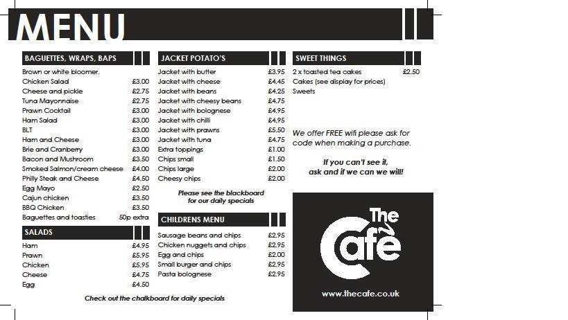Menu at The Cafe, Horsham