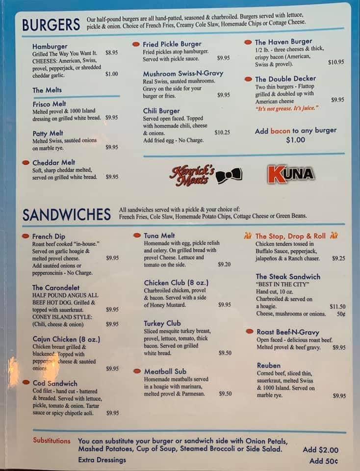 Menu at The Haven pub & bar, St. Louis, Morgan Ford Rd