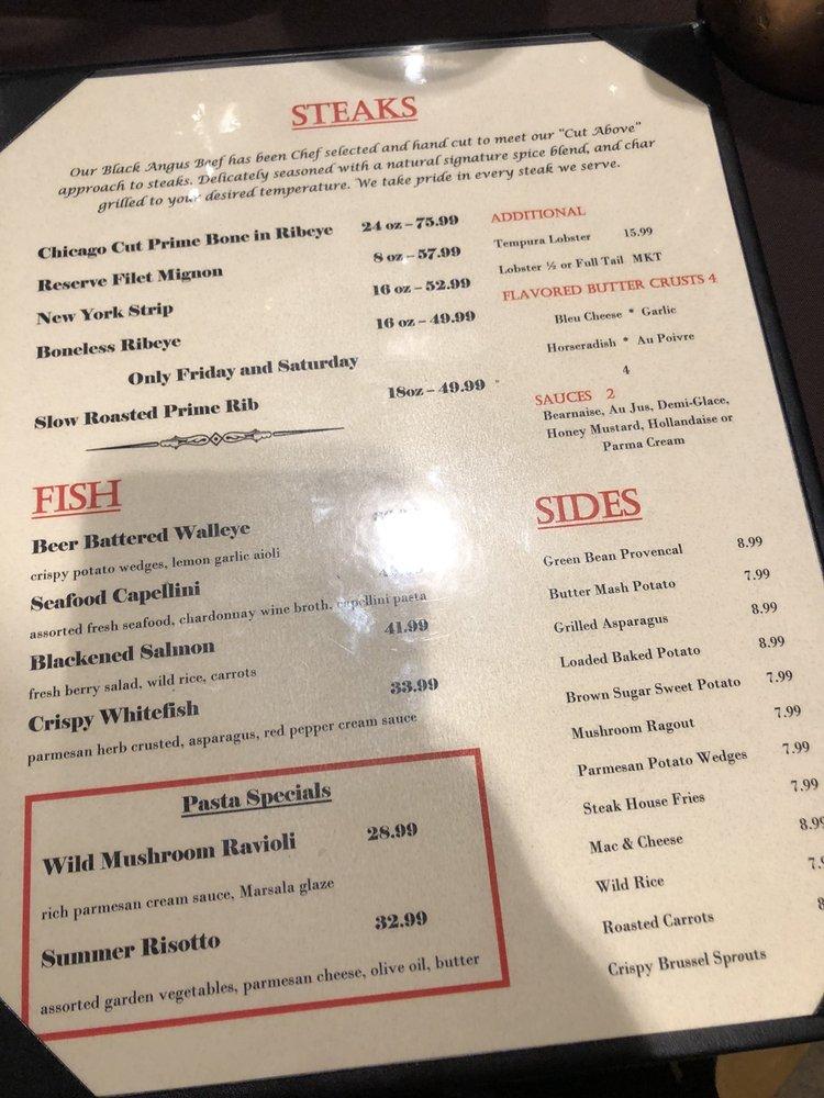 Menu at The Reserve steakhouse, Joliet, 151 N Joliet St