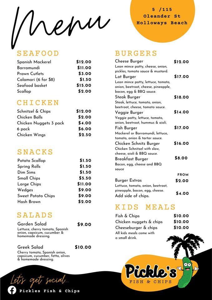 Menu at Holloways Pizza & Pasta fast food, Holloways Beach
