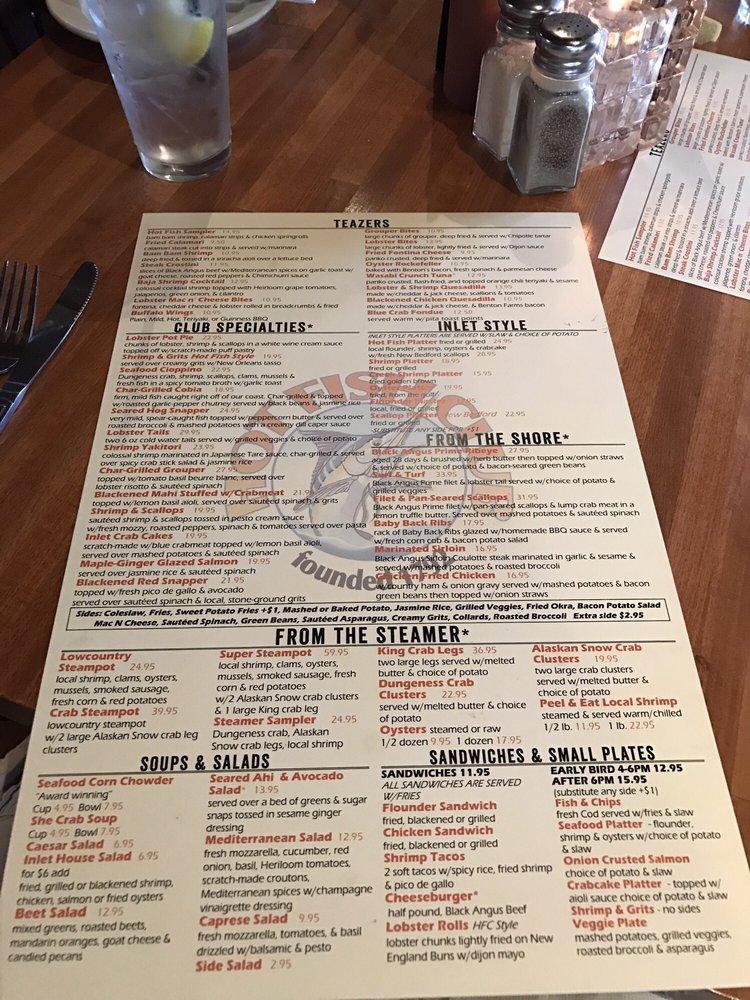 Menu at Hot Fish Club, Murrells Inlet