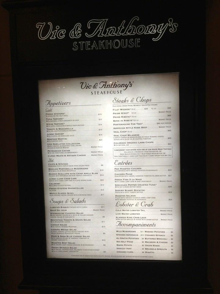 Menu at Vic & Anthony's Steakhouse, Las Vegas