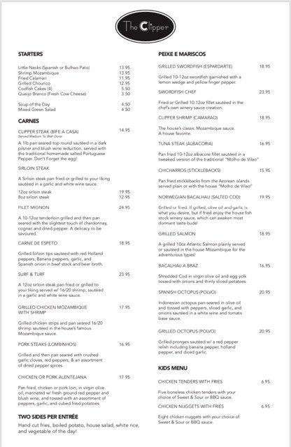 Menu at Clipper Restaurant, Fall River, 459 S Main St #5328
